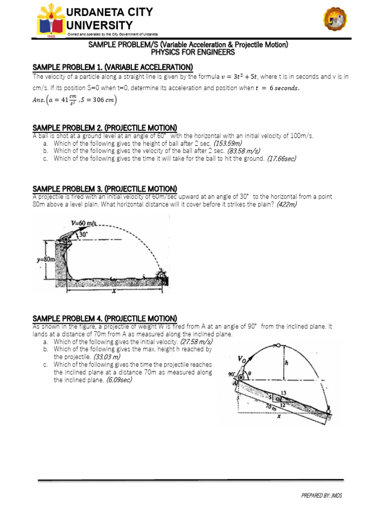 Sample Problemsvariable Acceleration Projectile Motion (1) | PDF