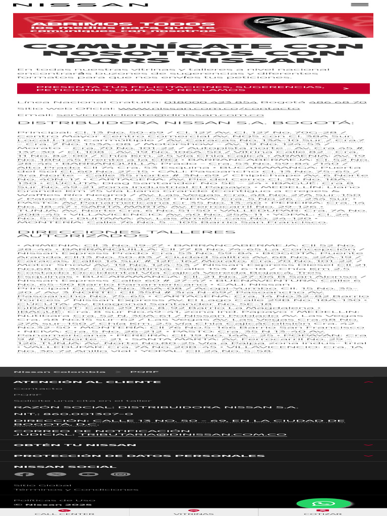 Encuentra Aquí Nuestro Centro de Servicio PQRF Nissan | PDF