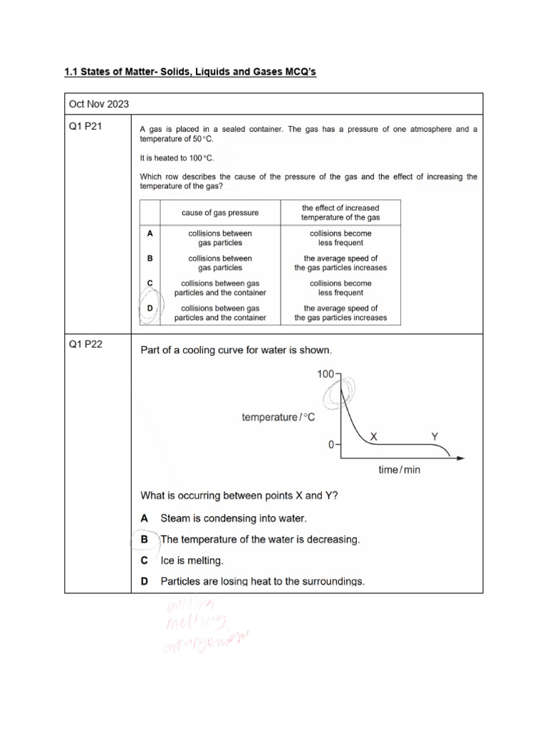 1.1 States of Matter - Solids, Liquids and Gases MCQ's-1 | PDF