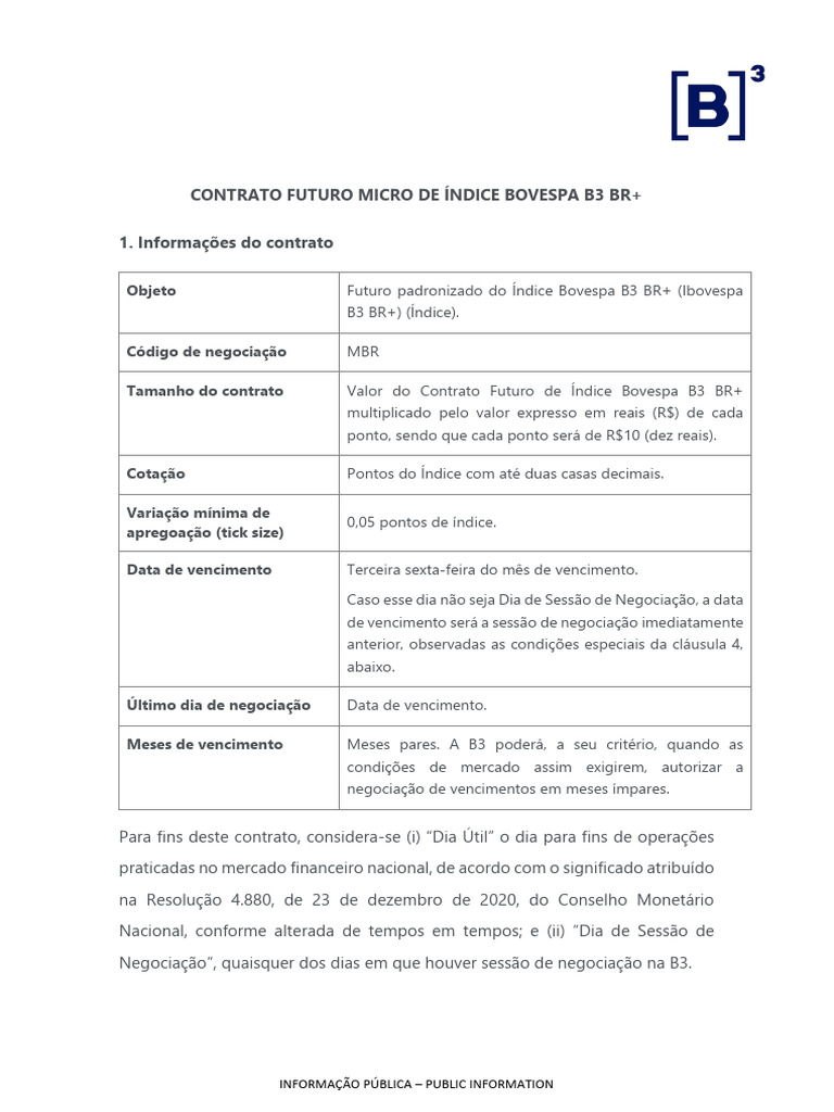 Contrato Futuro Micro de Indice Bovespa B3 BR | PDF | Contrato de futuros