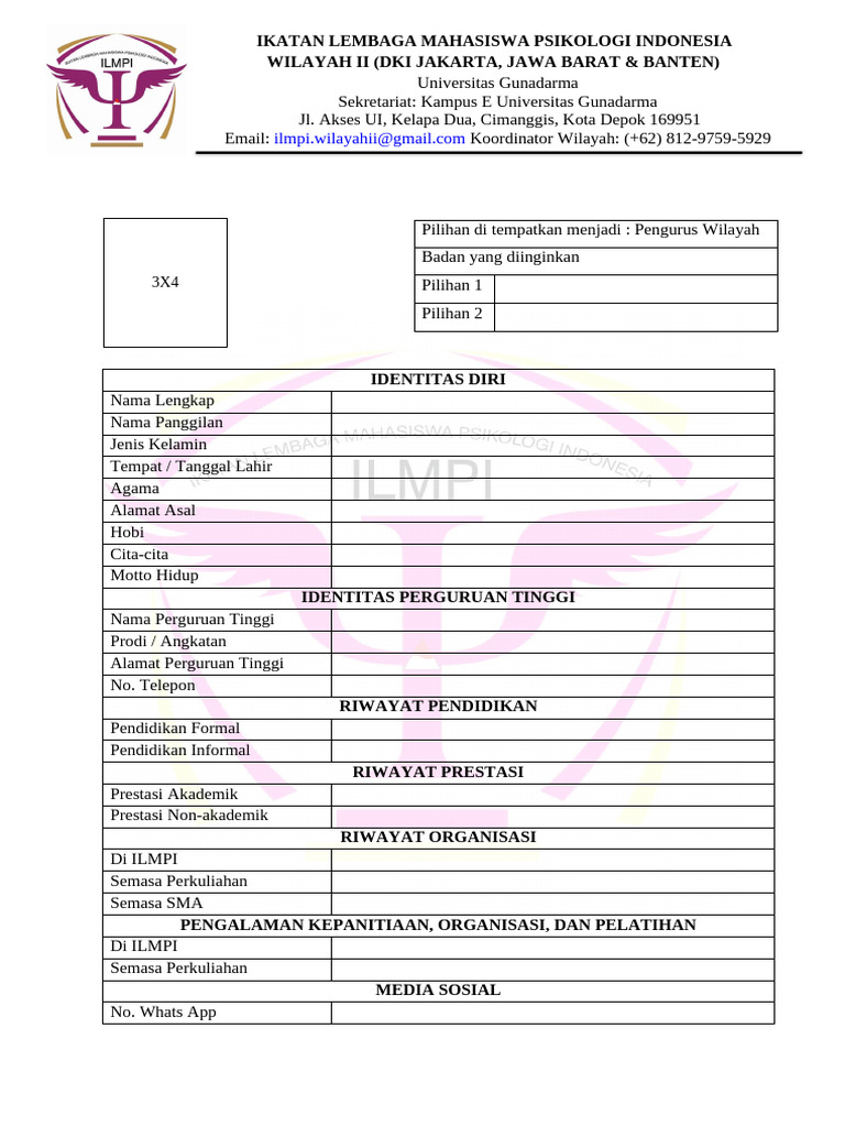 Pendaftaran Pengurus ILMPI Wilayah II | PDF