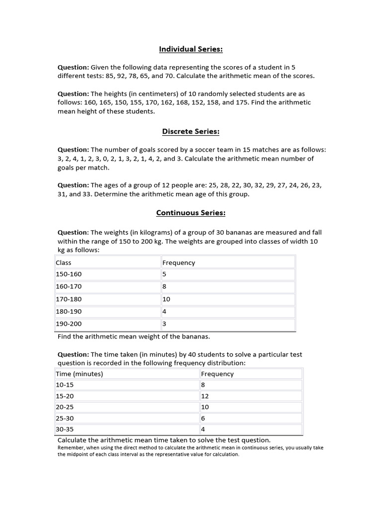 Calculating Arithmetic Means in Statistics | PDF
