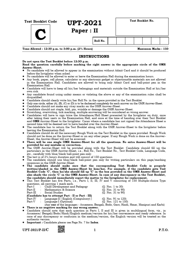 UPT-2021 Paper II Examination Guidelines | PDF | Psychology | Behavior ...