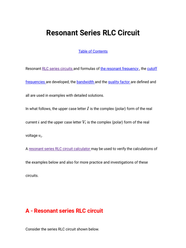 Resonant Series RLC Circuit | PDF | Resonance | Electronics