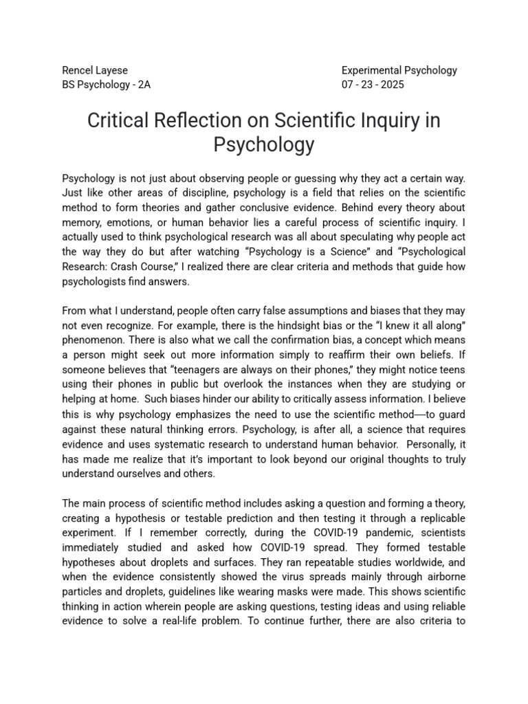 Layese Critical Reflection | PDF | Scientific Method | Falsifiability