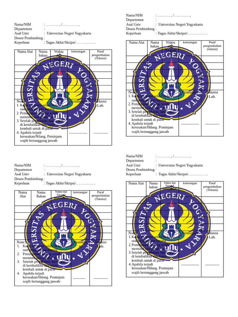 Kartu Peminjaman Barang Lab | PDF