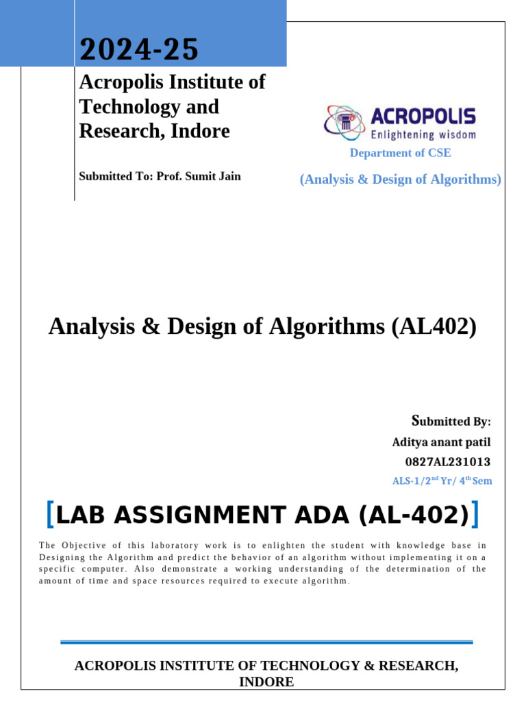 ADA Lab Manual Jan-June 2025 | PDF | Algorithms And Data Structures | Computer Programming
