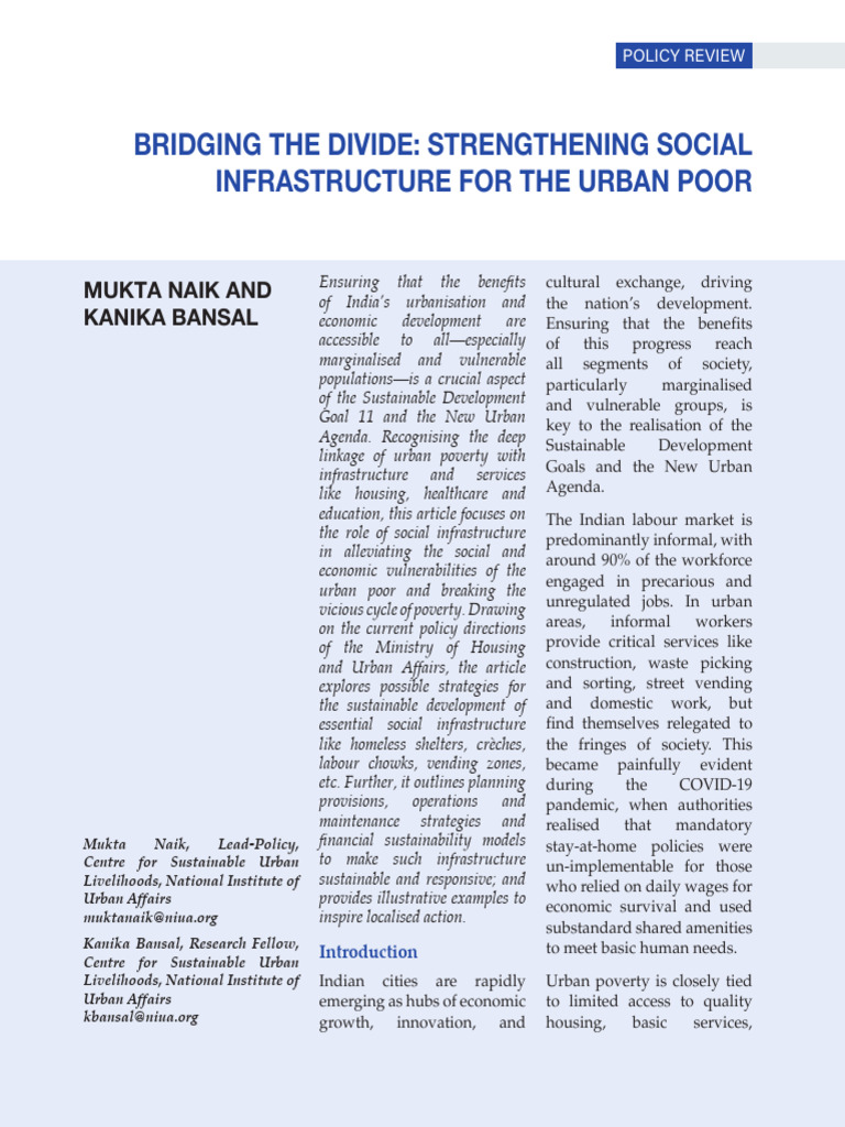 Strengthening Urban Social Infrastructure | PDF | Poverty | Poverty ...