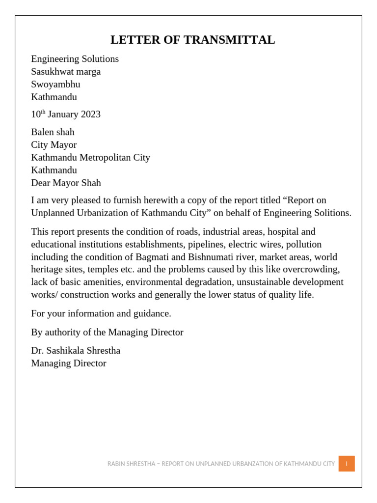 Letter of Transmittals | PDF | Urbanization | Kathmandu