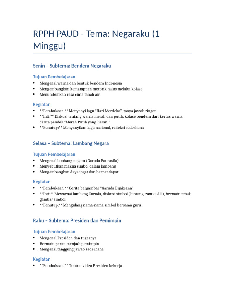 RPPH PAUD: Tema Negaraku untuk Kelompok B | PDF
