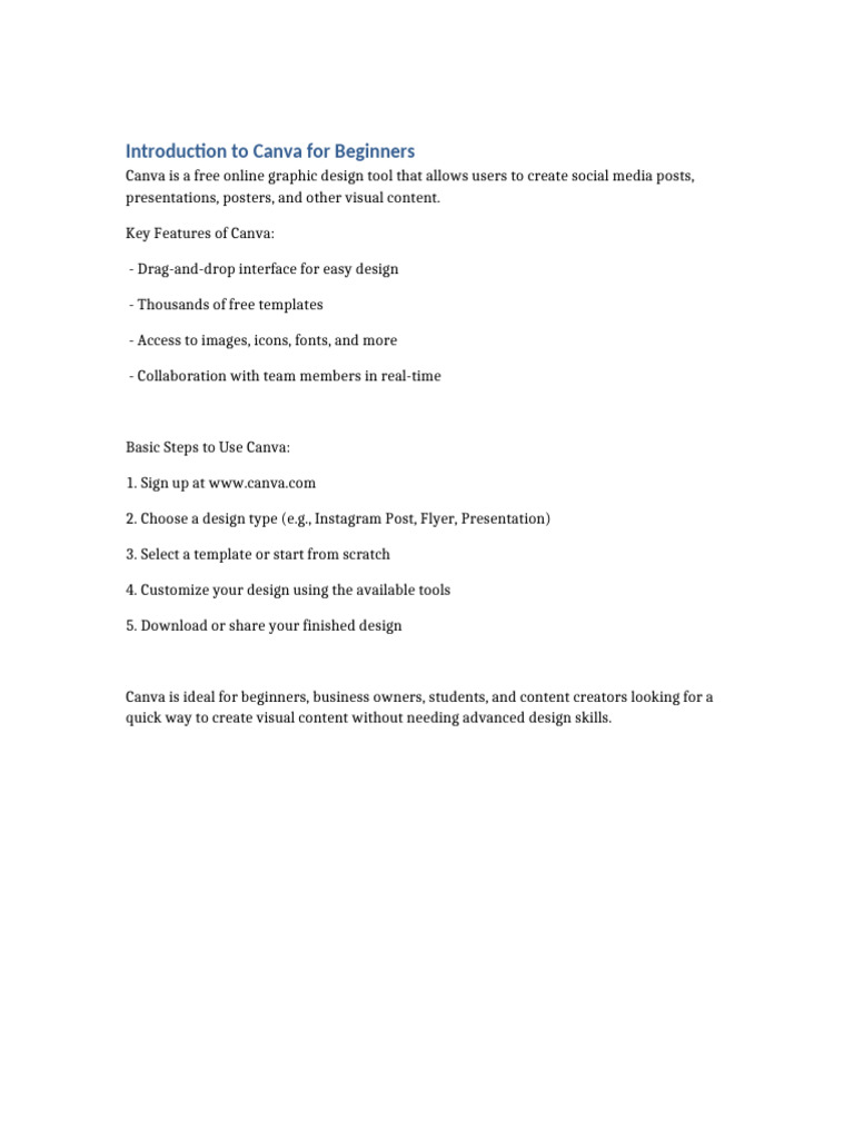 Introduction To Canva For Beginners | PDF