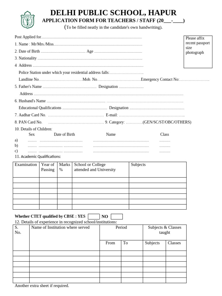Application Form Teachers 2023-24 | PDF