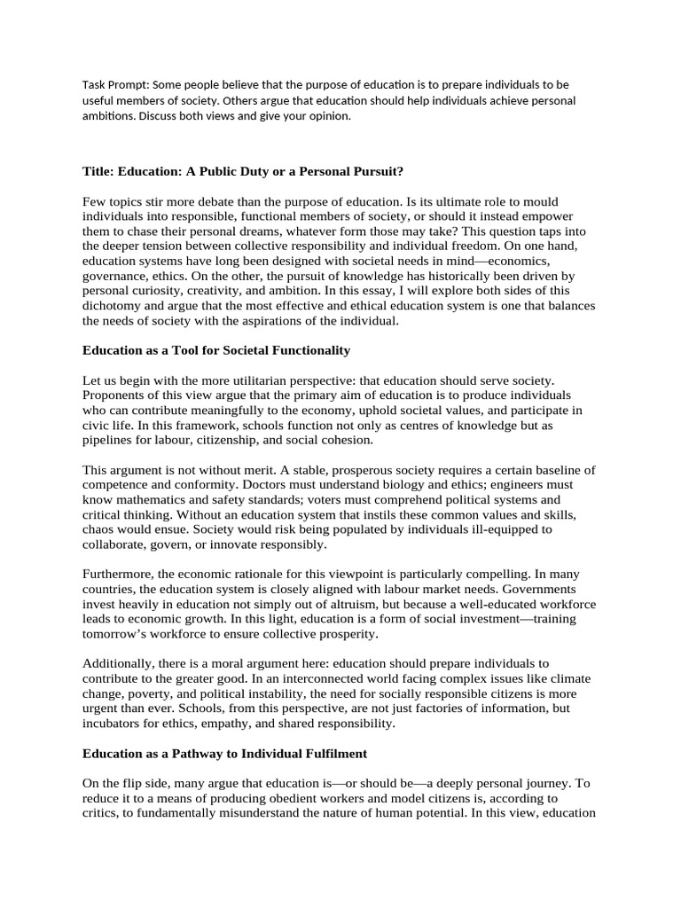 Education: Balancing Society and Self | PDF | Liberal Arts Education