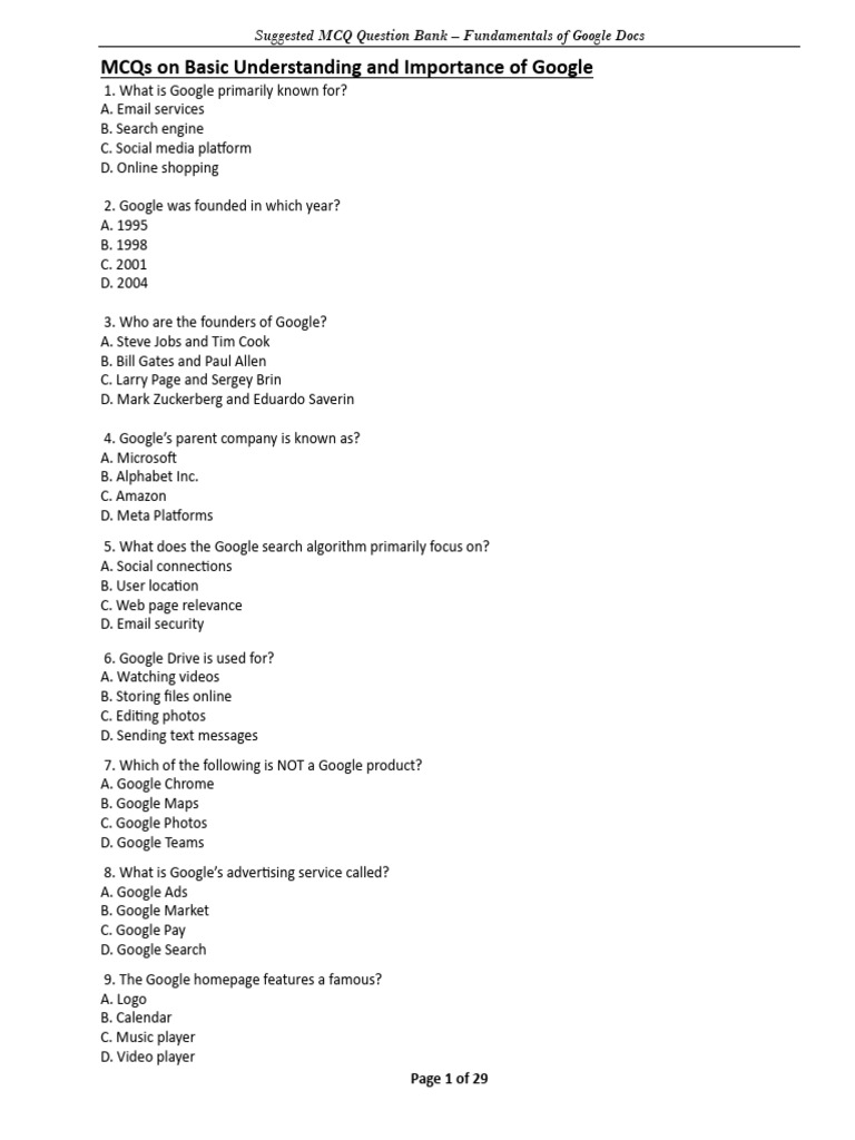 Google Docs MCQ Question Bank | PDF | Computer File | Computing