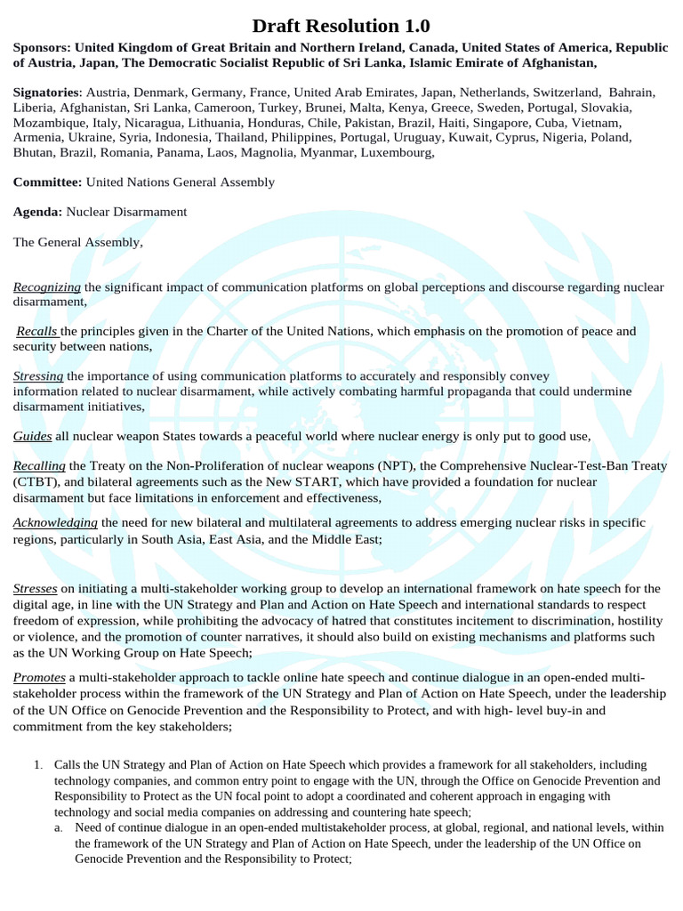 UN Resolution on Nuclear Disarmament | PDF | Treaty On The Non ...
