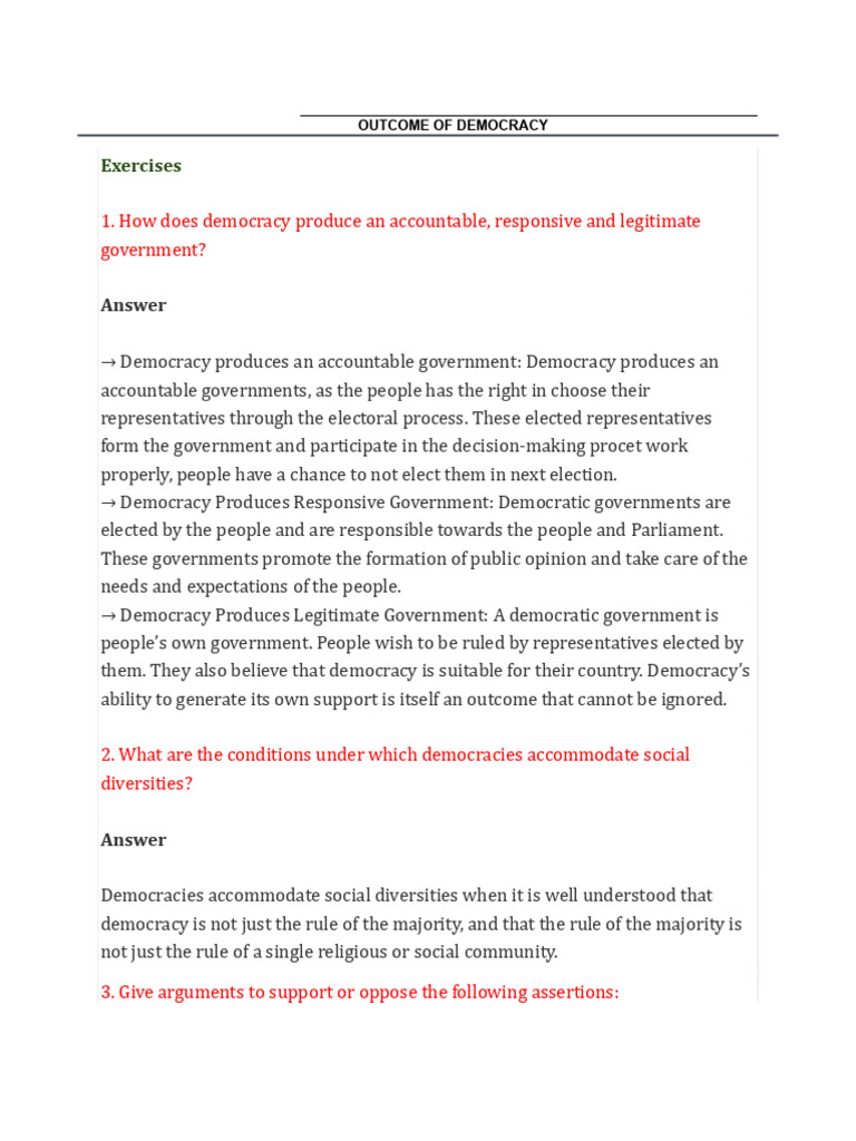 Outcome of Democracy 10th | PDF | Democracy | Political Ideologies