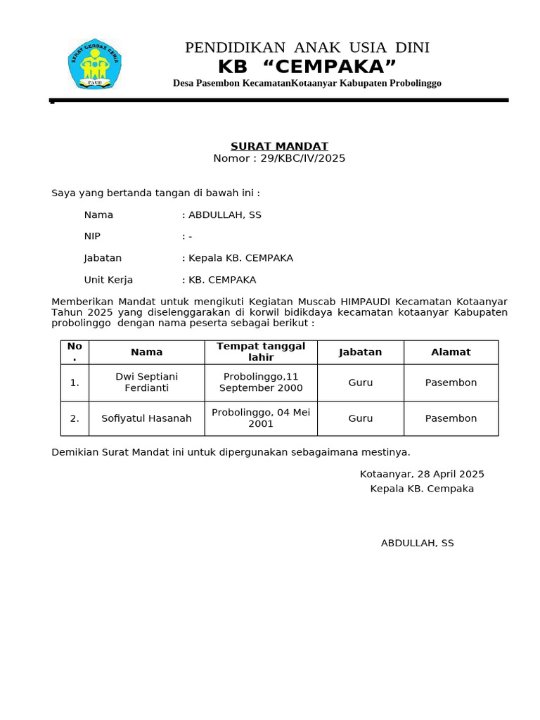 Form Surat Mandat KBC | PDF