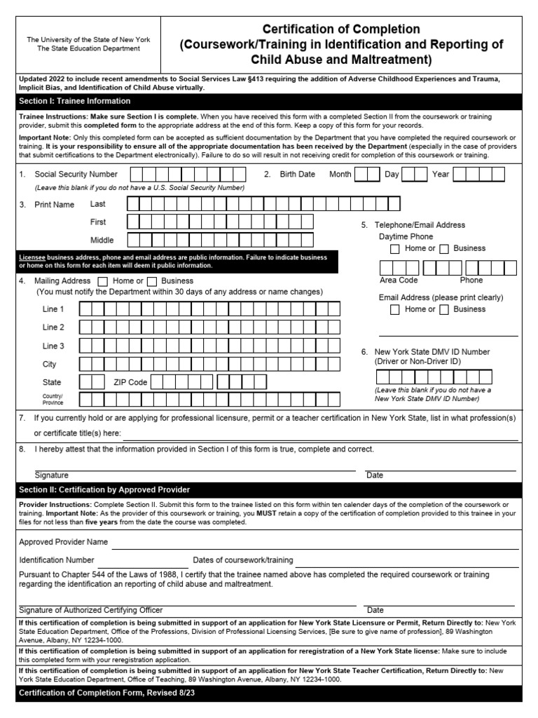 Child Abuse Training Completion Form | PDF | Child Abuse | Department ...