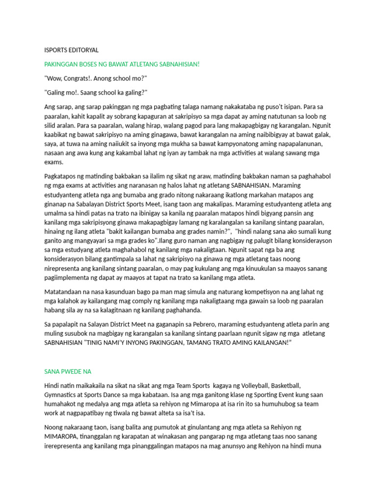 Sports Editorial | PDF