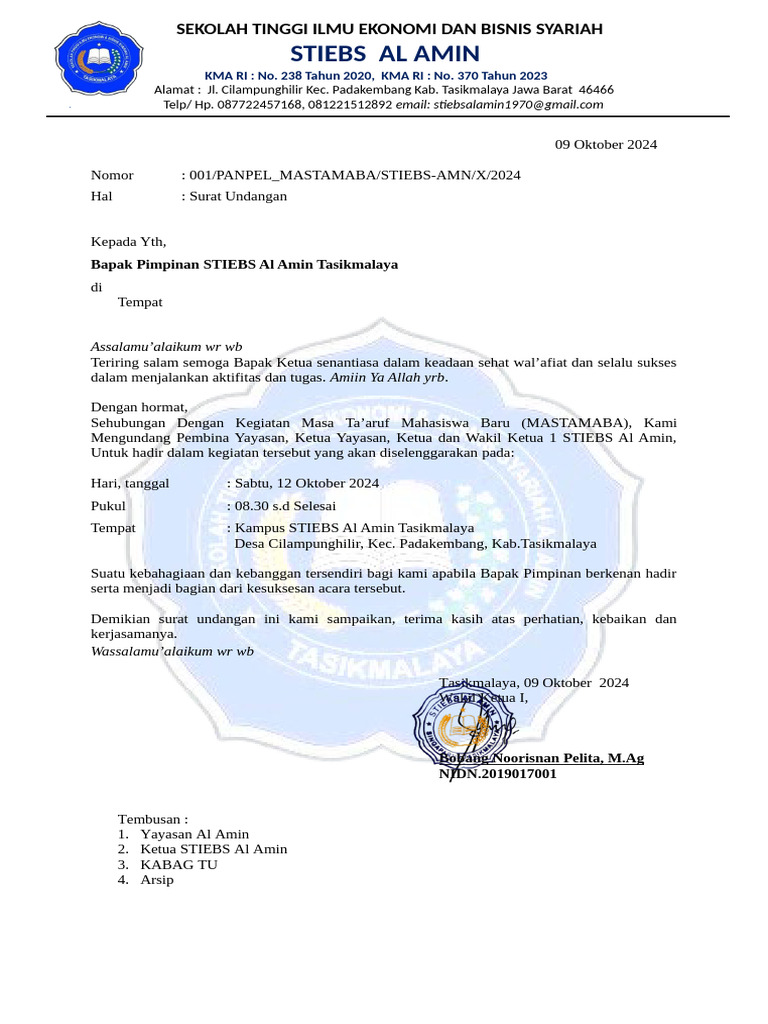 UNDANGAN PIMPINAN Al Amin | PDF