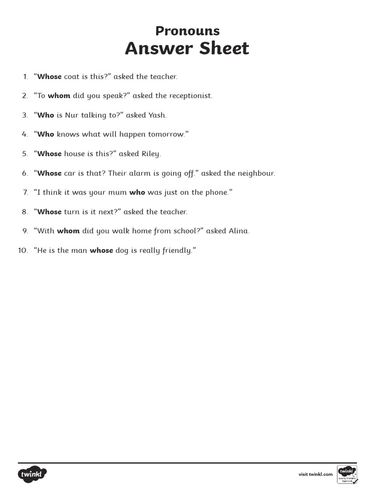 Who Whose Whom Gap Fill Worksheet Answers | PDF