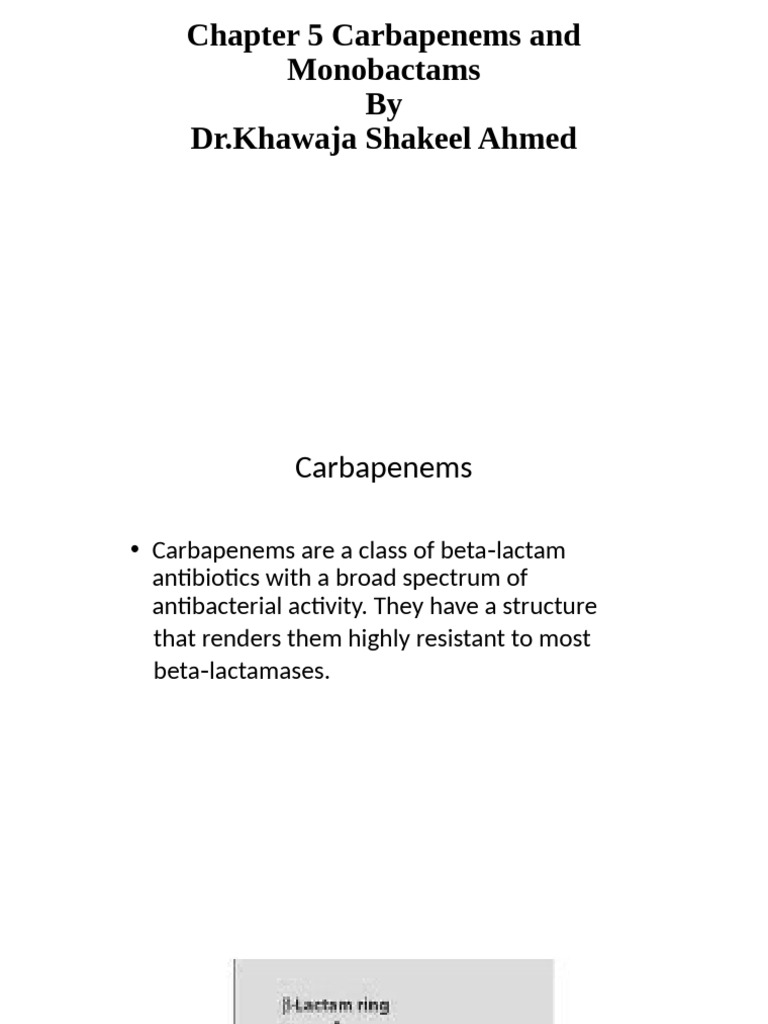 Carbapenems and Monobactams Overview | PDF | Beta Lactamase | Antibiotics