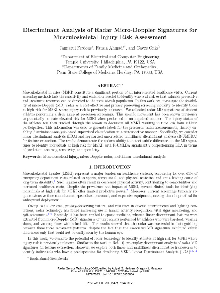 Discriminant Analysis of Radar Micro-Doppler Signatures For ...