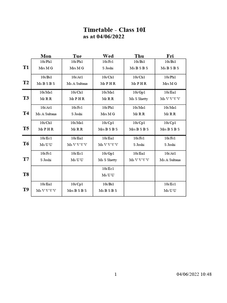 Timetable | PDF