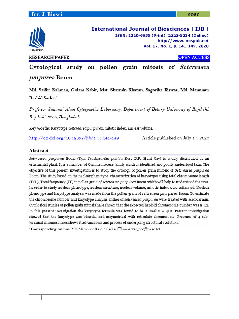 Cytological Study On Pollen Grain Mitosis of Setcreasea Purpurea Boom ...