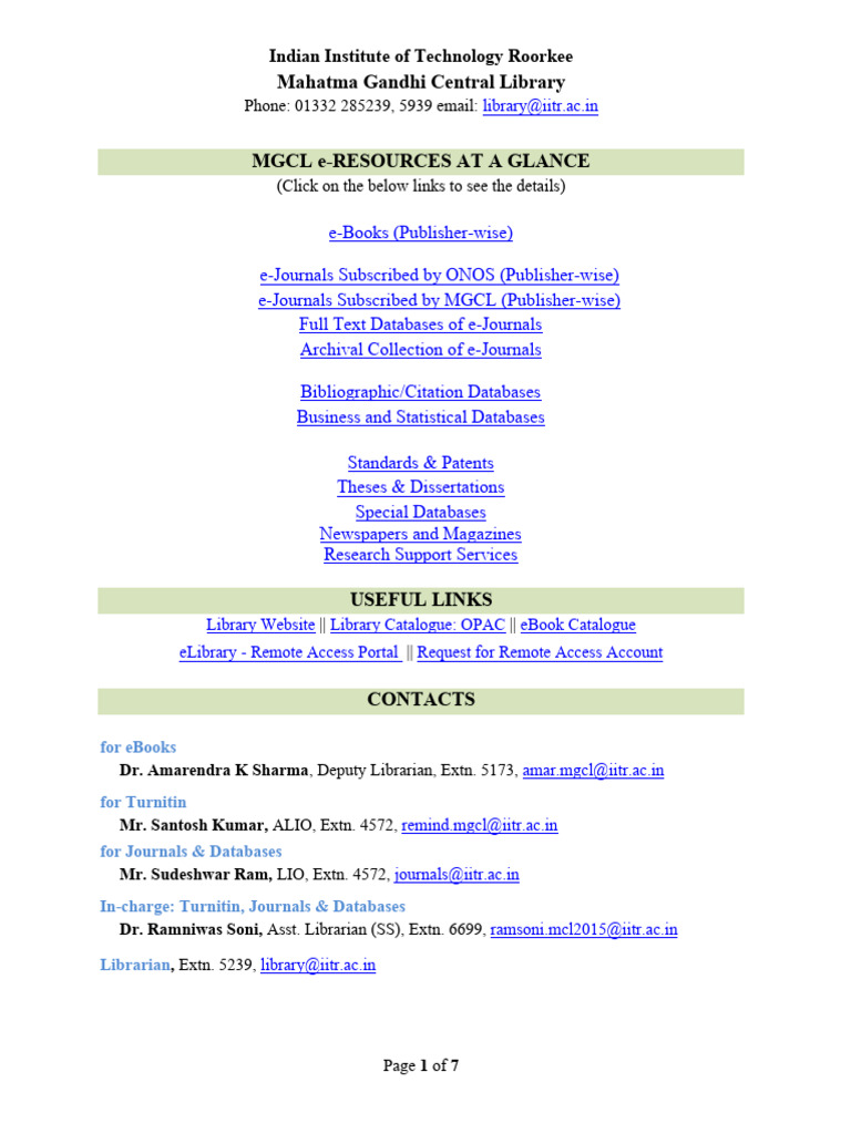 MGCL E-Resources at A Glance - A Ready Reckoner | PDF