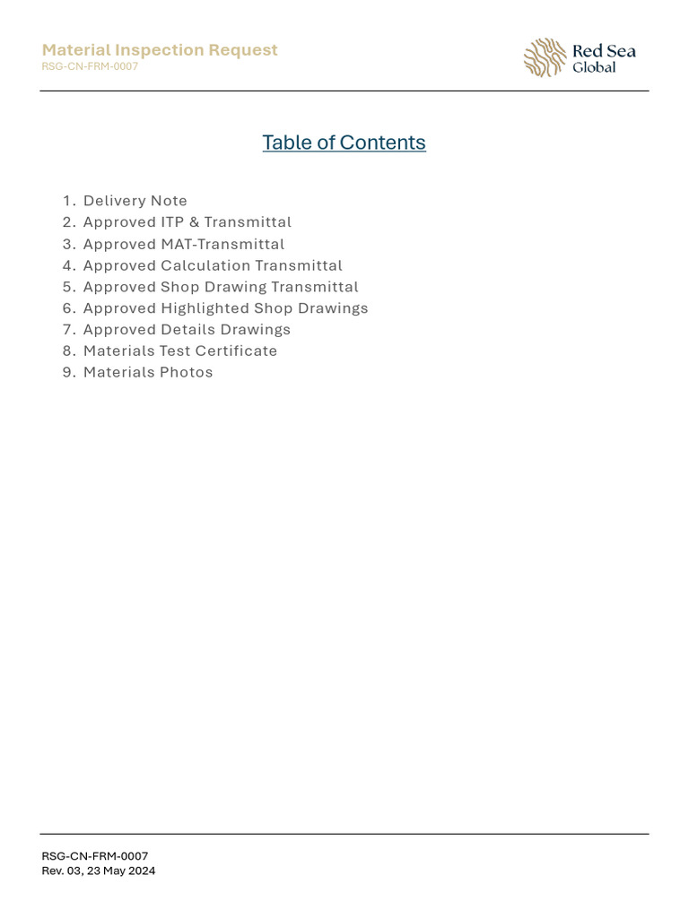 Material Inspection Request Form RSG-CN-FRM-0007 | PDF
