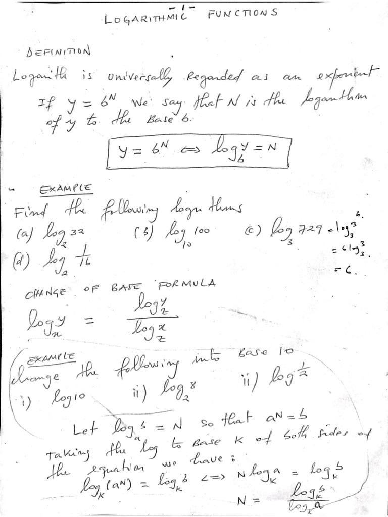 Logarithmic Functions Part I Pdf 3782