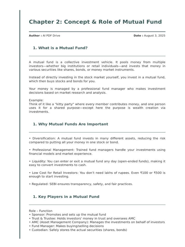 Understanding Mutual Funds: Key Concepts | PDF | Investment Fund ...