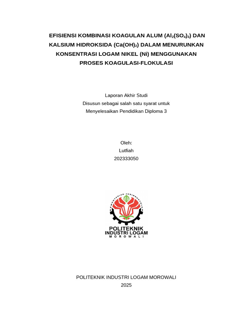 Efisiensi Koagulan Alum dan Ca(OH)2 untuk Ni | PDF