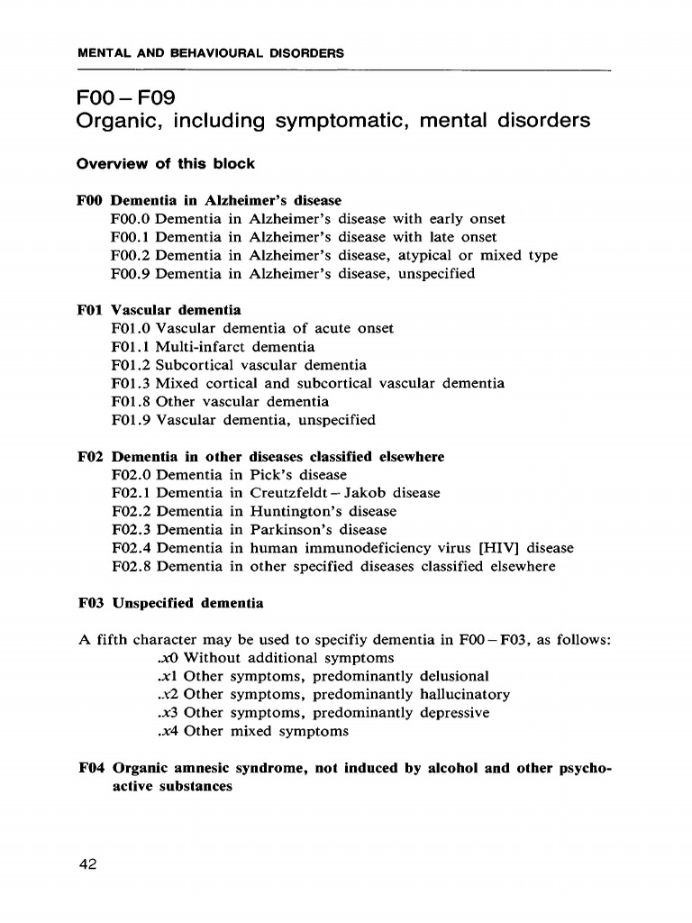 ICD-10 Dementia Overview and Codes | PDF | Dementia | Mental Disorder