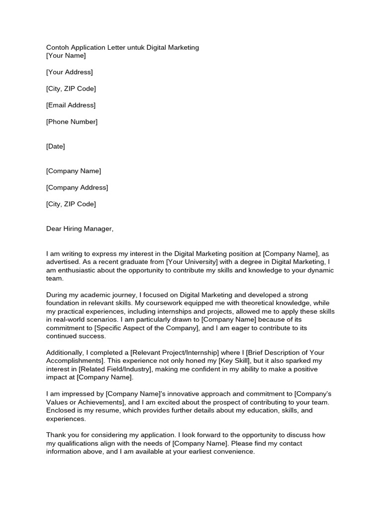 Digital Marketing Application Letter Sample | PDF