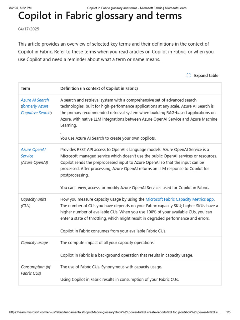 Copilot in Fabric glossary and terms - Microsoft Fabric _ Microsoft Learn | PDF | Microsoft ...