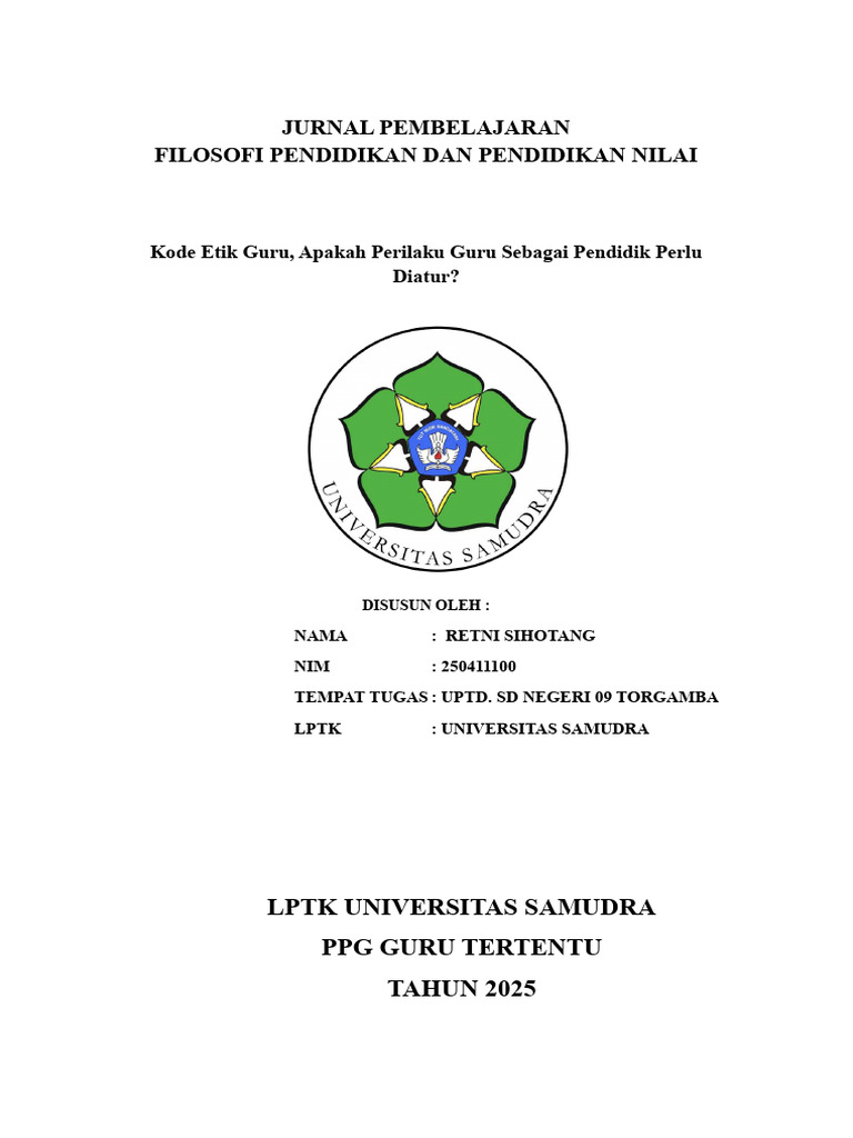 Retni Sihotang - 250411100 - Kode Etik Guru, Apakah Perilaku Guru ...
