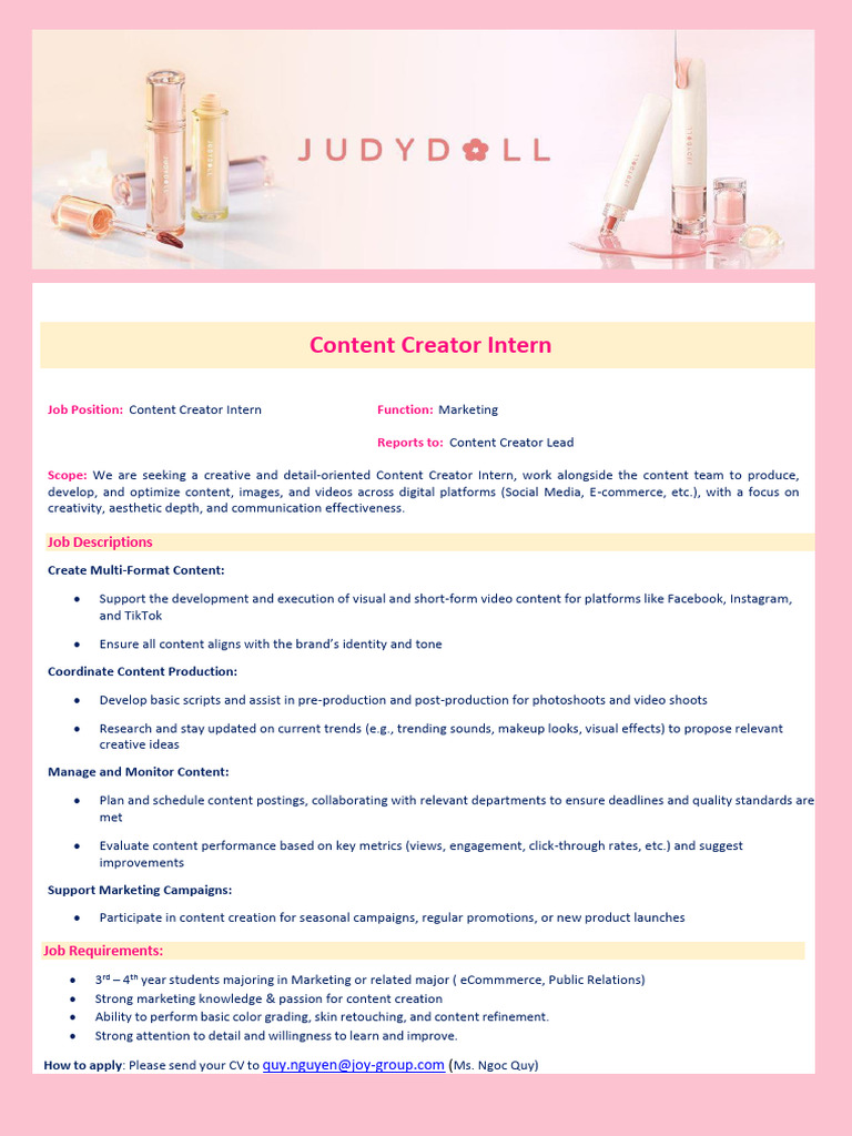 Content Creator Intern Job Overview | PDF