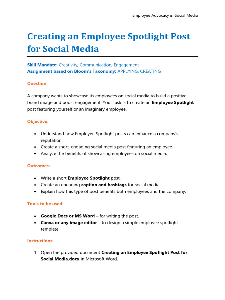 Creating An Employee Spotlight Post For Social Media | PDF | Human ...