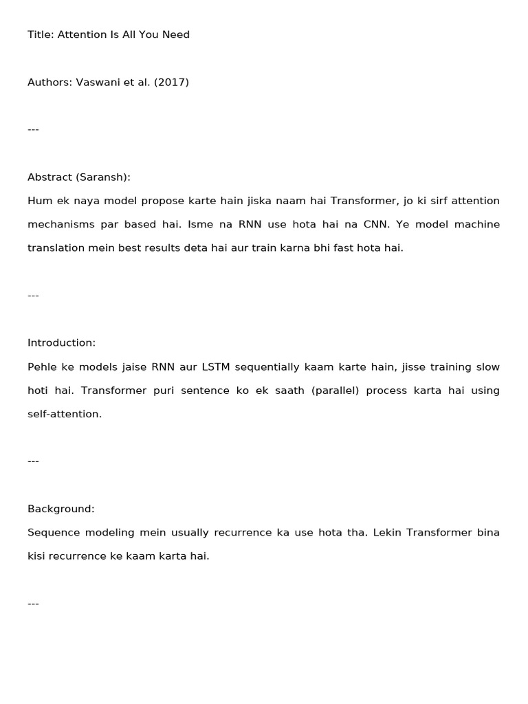 Attention Is All You Need Hinglish | PDF