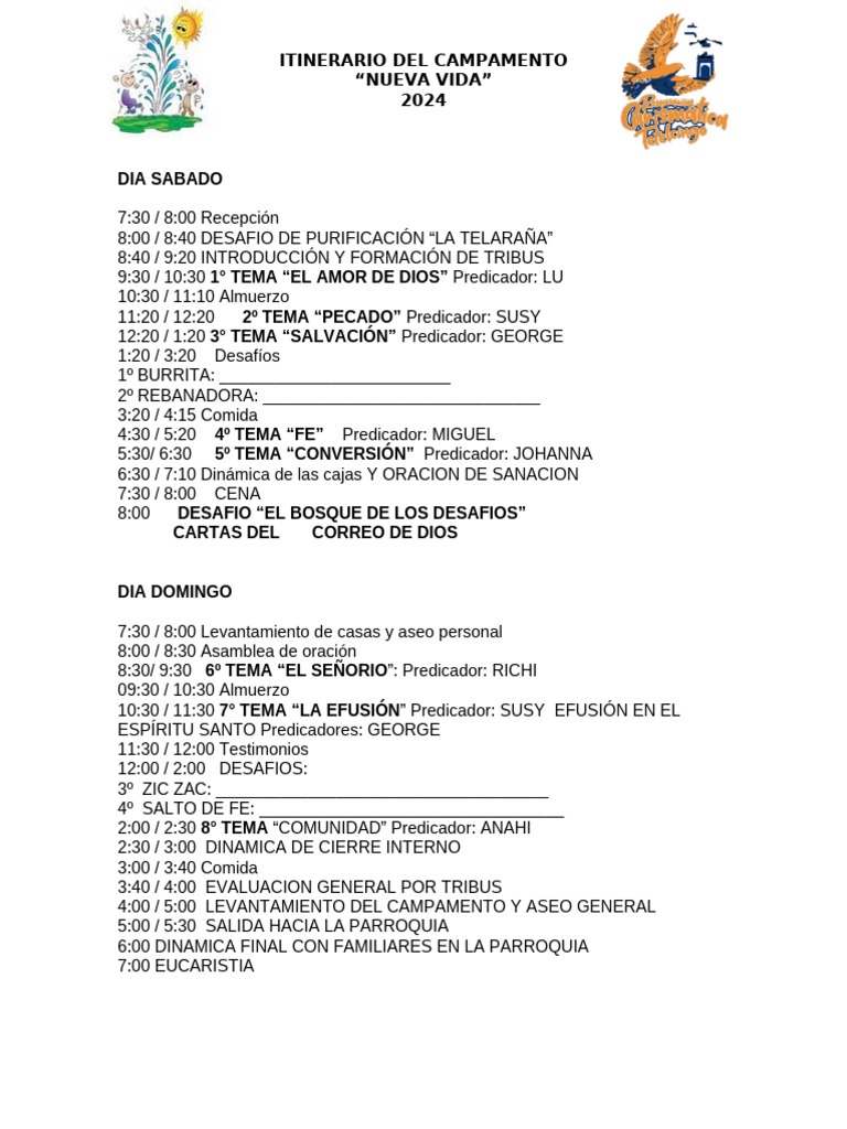 Itinerario Campa Nueva Vida-1 | PDF