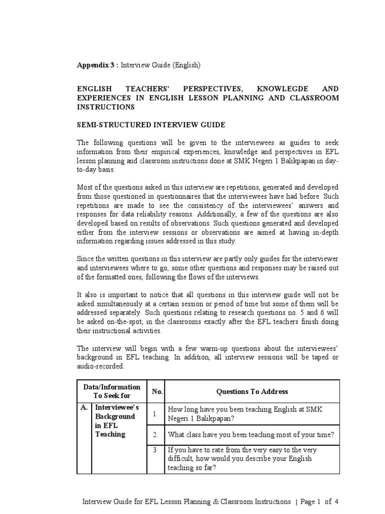 Appendix 3-Interview Guide | PDF | Lesson Plan | Interview