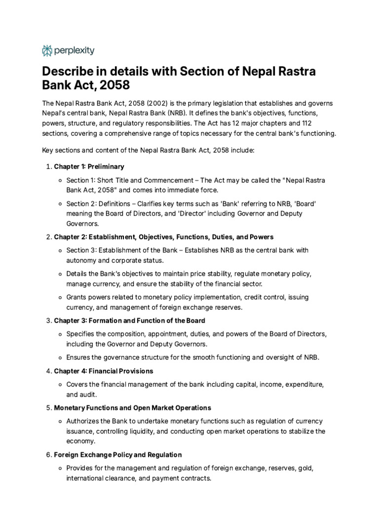 Functions of Nepal Rastra Bank Act | PDF | Economies | Financial Services