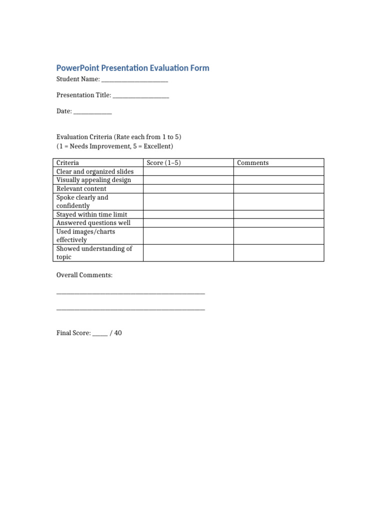 PowerPoint Evaluation Form | PDF