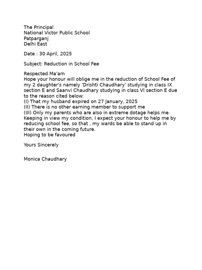 Request for School Fee Reduction | PDF