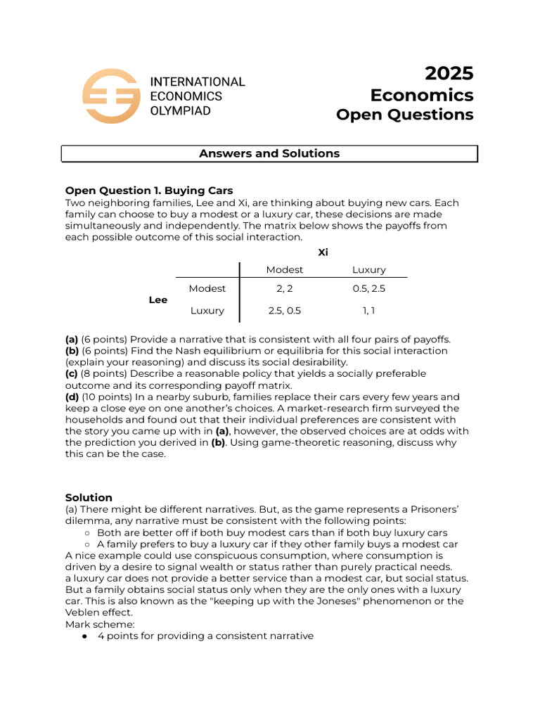 2025 Economics Olympiad Open Questions | PDF | Interest | Interest Rates