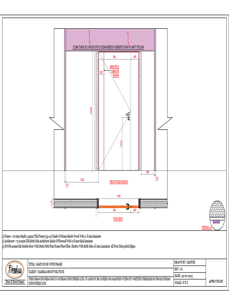Main Door and Frame Specifications | PDF | Woodworking | Wood