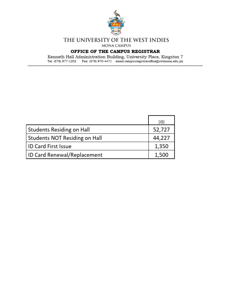 Uwi-Mona 2025-2026 Miscellaneous Fees July 2025 | PDF