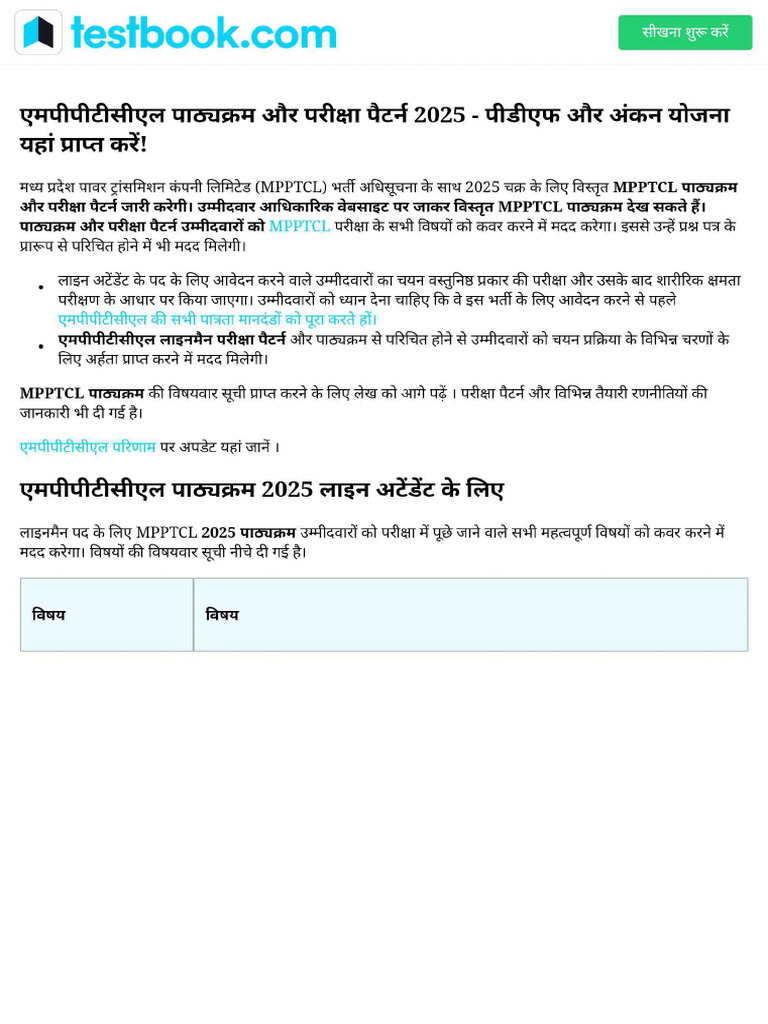 MPPTCL Syllabus and Exam Pattern 2025 - Get PDF & Marking Scheme Here! | PDF